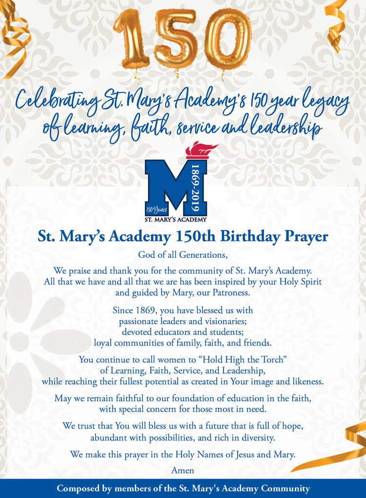 150th Birthday Prayer - St. Mary's Academy